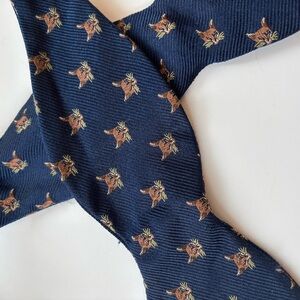 Accessories | Mens Navy Blue Bow Tie With Brown Fox Pattern | Poshmark